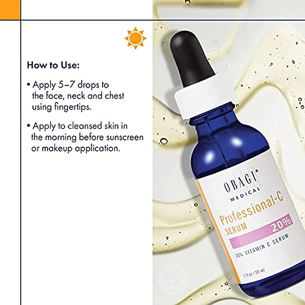Obagi Professional C Serum 20%, Vitamin C Facial Serum with Concentrated 20% L Ascorbic Acid for Normal to Oily Skin, 1.0 Fl Oz Pack of 1 Product Name