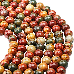 TUMBEELLUWA Semi Precious Stone Loose Beads for Jewelry Making, Energy Stone Healing Power Ball Beads 1 Strand,Picasso Jasper(8 mm)