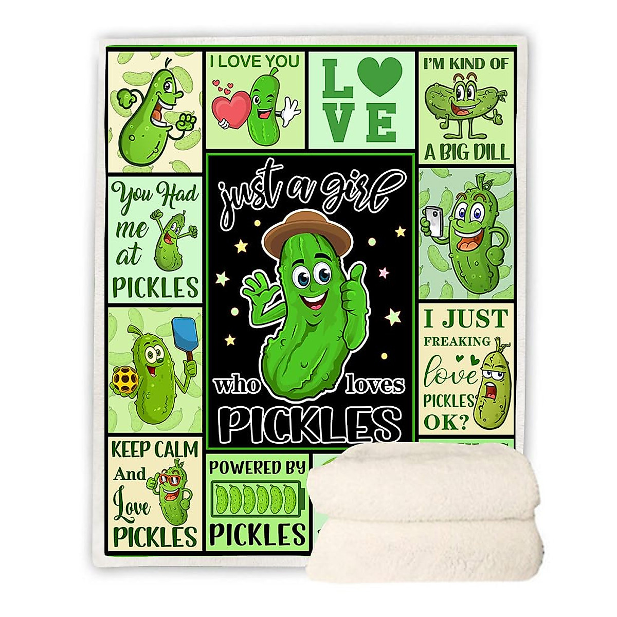TRIKPTEY Pickle Blanket, Pickles Gifts for Kids, Pickle Blanket for Pickles Lover, Just A Girl Who Loves Pickles Throw Blankets, Funny Pickle Gifts Blanket for for Living Room Bed Sofa Couch 60”x50”