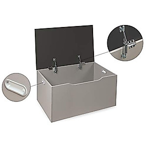 Badger Basket Flat-Top Toy Storage Chest in Grey with Charcoal Lid– Spacious, Safe Toy Box with Dual Safety Hinges and Anti-Pinch Slot