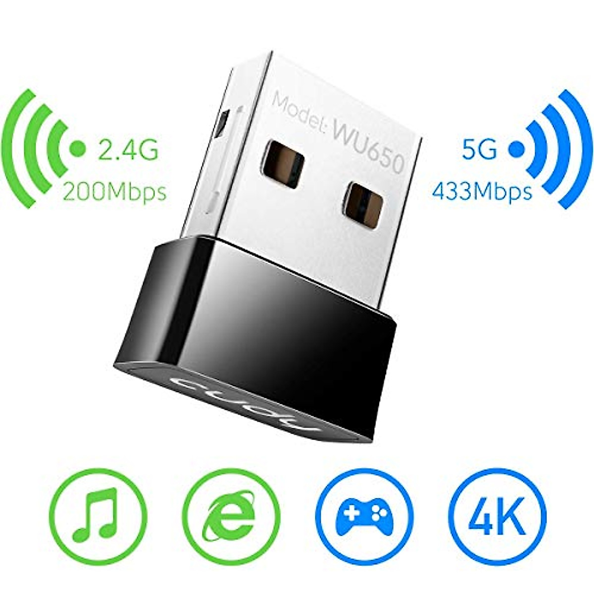 Cudy AC 650Mbps USB WiFi Adapter for PC, 5GHz/2.4GHz Wireless Dongle, WiFi USB, USB Wireless Adapter for Laptop - Nano Size, Compatible with Windows XP / 7/8.x /10/11, Mac OS