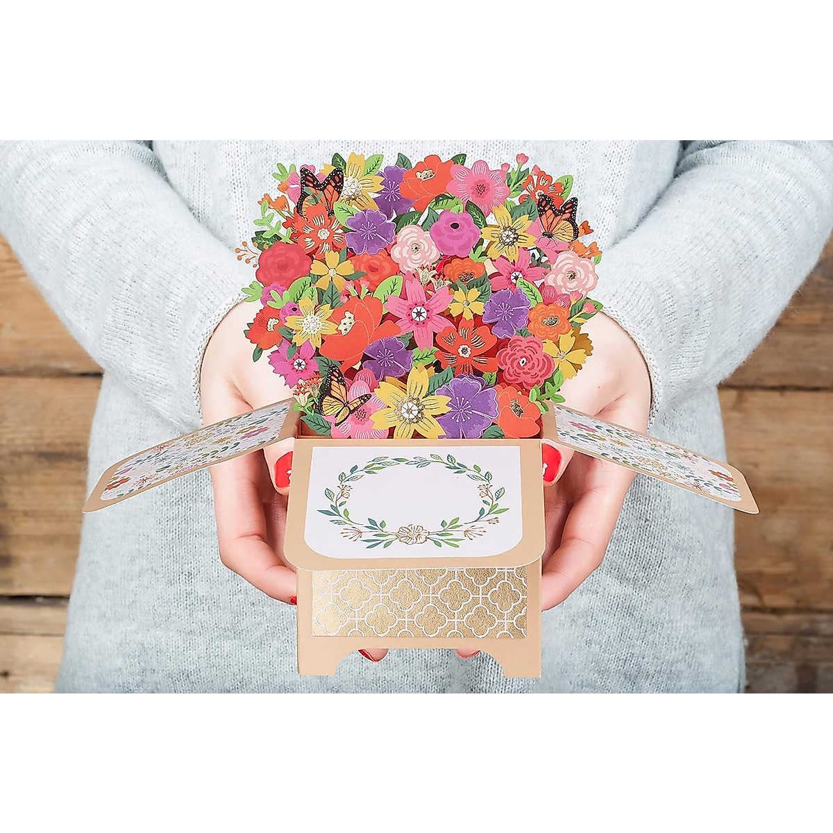 Giiffu Flower Pop Up Card, Colorful Flowers & Butterflies, Handmade 3D Greeting Cards For Her with Note Card and Envelope for All Occasion, Mothers Day, Thanksgiving, Thank You Card(7" x 6.7")