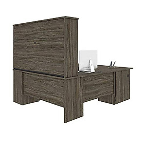 Bestar Murzim U or L-Shaped Executive Desk with Hutch, 71W, Walnut Grey