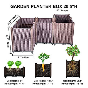 VEVOR Plastic Raised Garden Bed, 20.5" High Set of 5, Rattan Style Grow Planter Care Box Kit, Self-Watering Elevated for Herbs, Flowers, and Other Plants Indoor ot Outdoor, Brown