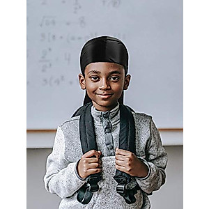 Century Star Kids Silky Satin Durags Head Wrap Silk Durag for Baby Boy Girls Wave Cap Wide Strap Long Tail Turban Beanies Black& Royal Blue