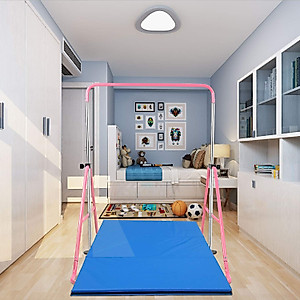 YEEGO DIRECT Gymnastics Bar with Rings, Gymnastics Bar for Kids Ages 3-12, Foldable Gymnastics Bar, Kids Gymnastics Bar Expandable for Home Training Kids Gifts for Grils Boys（Pink）