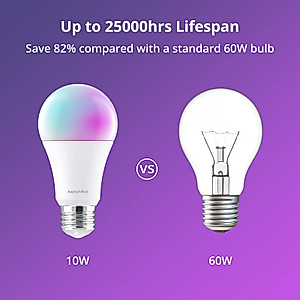 SwitchBot Smart LED Light Bulb - Color Changing Dimmable WiFi&Bluetooth Bulb Works with Alexa and Google Home, RGBCW Multicolor Warm White E26 10W 800lms Equals 60W Bulb, 2.4GHz Only, No Hub Required