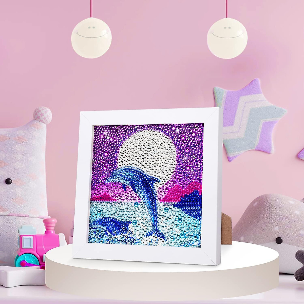 5D Diamond Painting Kits for Kids, Diamond Painting Kits Animals with Wooden Frame, Dolphin Diamond Painting Kits for Beginners, Girls, Adults, Diamond Painting Pictures, Arts Craft for Home Decor