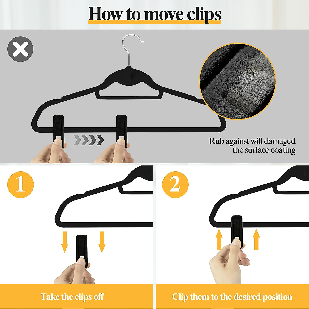 UEAKPIC Velvet Hanger Clips 30 Pack, Durable Felt Clothes Hanger Clips for Pants. Multipurpose Clothes Pins for Adult & Baby Velvet Hanger, Fit for Black Velvet Hangers （Only Clips）