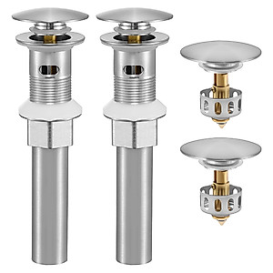 KES Bathroom Sink Drain Stopper with Overflow, Pop Up Drain with Detachable Hair Catcher for Lavatory Vanity Vessel Sink, Brushed Nickel 2 Pack, ALL Metal Rustproof 304 Stainless Steel, S2013A-BN-P2