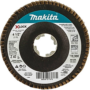 Makita T-03894 X-LOCK 4‑1/2" 40 Grit Type 29 Angled Grinding and Polishing Flap Disc for X-LOCK and All 7/8" Arbor Grinders