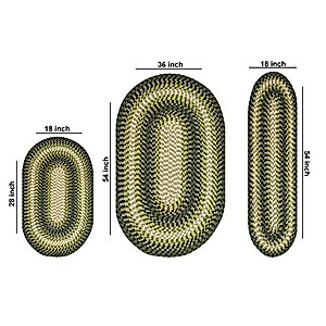 Better Trends Heritage Braid Collection is Durable & Stain Resistant Reversible Indoor Area Utility Rug 100% Polypropylene in Vibrant Colors, 3 Piece Set, Hunter (3PCBRHRHU)