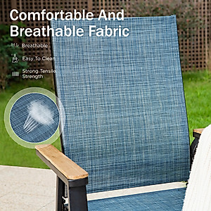 PHI VILLA Outdoor Stackable Dining Chairs Set of 2（Blue,Lightweight Aluminum Frame with Textilene Fabric & Wider Armrest,Easy to Store,Patio Chairs for Garden,Lawn