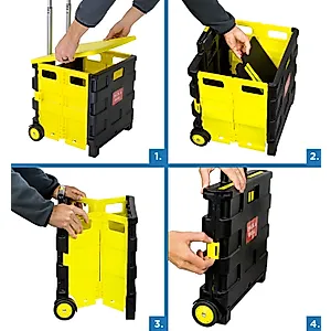 Mount-It! Rolling Utility Cart, Folding and Collapsible Hand Crate with Lid on Wheels, 55 lbs Capacity