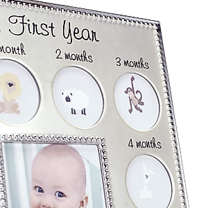 Malden International Designs My First Years Beaded Two Tone Silver Metal Picture Frame, 3 Option, 1-3.5x4 & 12-1x1, Silver