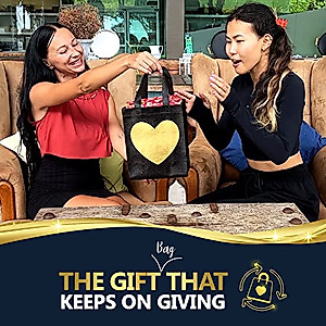 12 Black Gift Bags With Shiny Gold Heart Print - Non-woven Reusable Gift Bags With Glossy Finish - Cute Birthday Bag, Favor Bags, Eco-Friendly Gift Bags, Christmas, Party- 8x4x10 Small-Medium Size