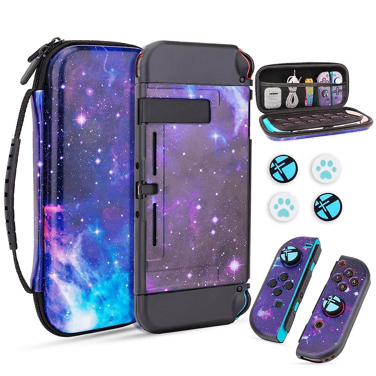 TCJJ Hard Carrying Case Compatible with Nintendo Switch,Galaxy Portable Travel Case with Soft TPU Protective Cover Case & Thumb Grips for Nintendo Switch,Black