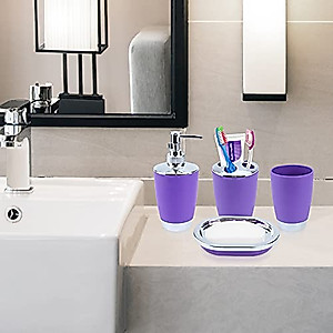 Yosoo 6 Piece Bathroom Accessory Set, Plastic Gift Set Toothbrush Holder Toothbrush Cup Soap Dispenser Soap Dish Toilet Brush Holder Trash Can Tumbler Straw Set Bathroom, Purple