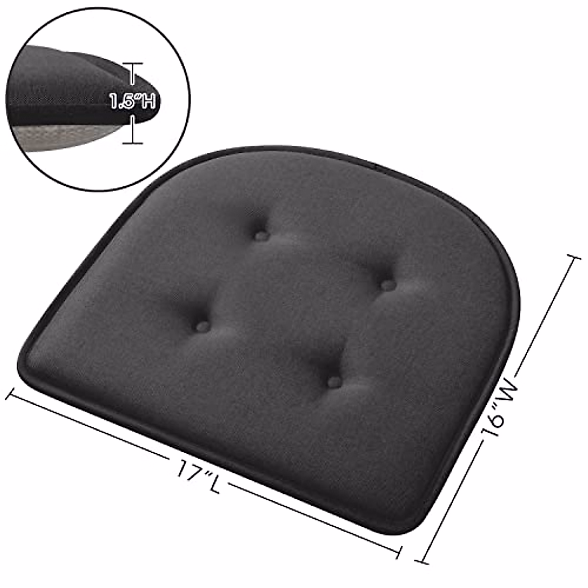 Cozyide U-Shaped Chair Cushions for Dining Chairs 4 Pack, Memory Foam Chair Pads with Tufted Design and Non-Slip Backing, 17" x 16", Dark Grey