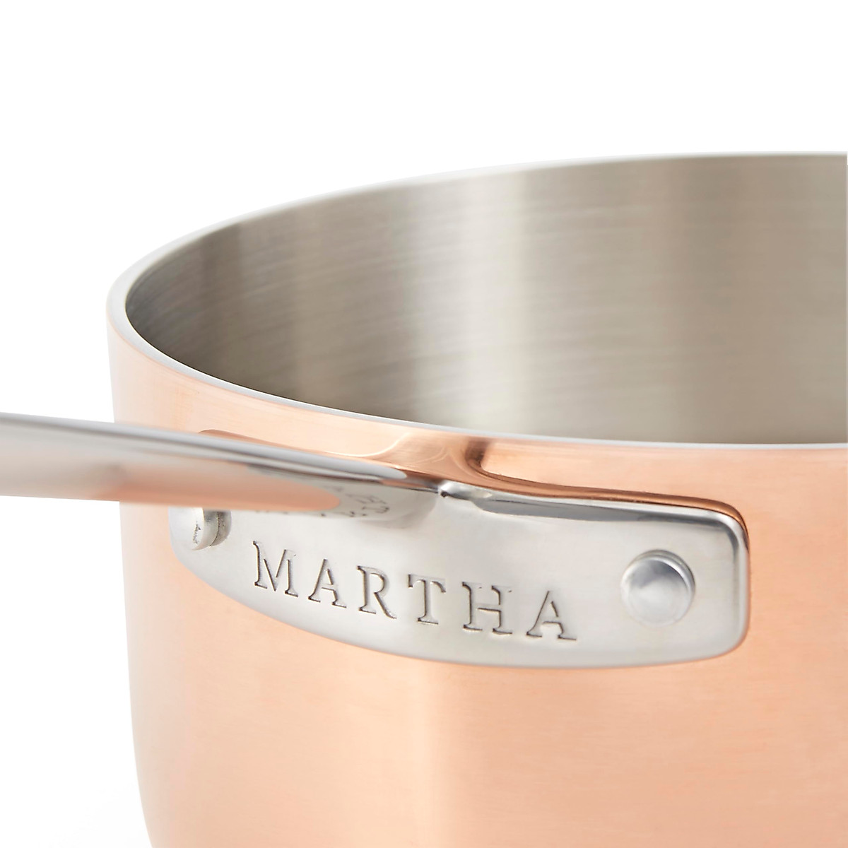 Martha by Martha Stewart 3-Quart Stainless Steel Low Saucepan w/Lid - Copper Exterior/Satin Interior
