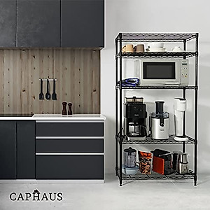 CAPHAUS 4-Tier Adjustable Height Wire Shelving Unit, Wire Rack Shelving, Metal Steel Storage Shelves, Garage Shelving Storage Organizer, Utility Storage Shelf, Without Wheels, Black