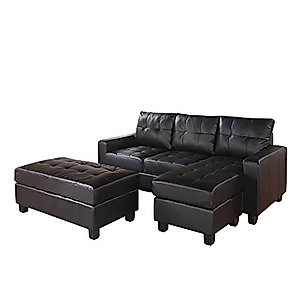 ACME Lyssa Sectional Sofa w/Ottoman - 51215 - Black Bonded Leather Match
