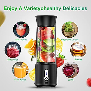 chalvh Portable Blender, 16.9 Oz Personal Blender for Shakes and Smoothies, Fruit Juice Mixer Rechargeable with USB C, Six 3D Blades Mini Blender for Sports, Office, Travel, Gym, and Outdoors(Black)