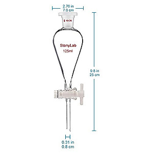 stonylab Borosilicate Glass 125 ml Heavy Wall Conical Separatory Funnel with 19/26 Joints and PTFE Stopcock, 125 ml
