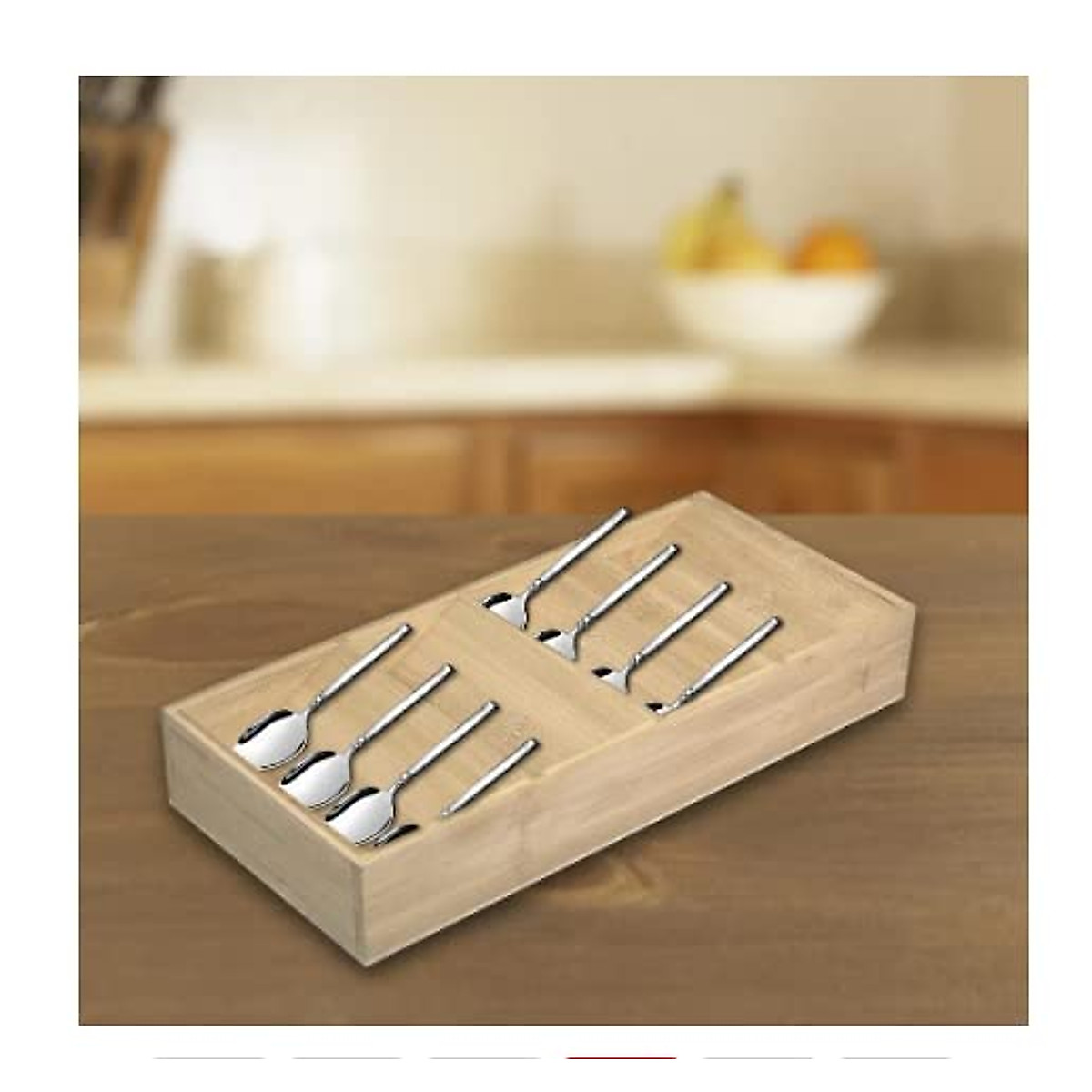 KARKO Kitchen Tools Drawer Organizer Store Organizer Drawer Wooden Bamboo Silverware Cutlery Storage Box Kitchen Storage Cabinet (CW0003)