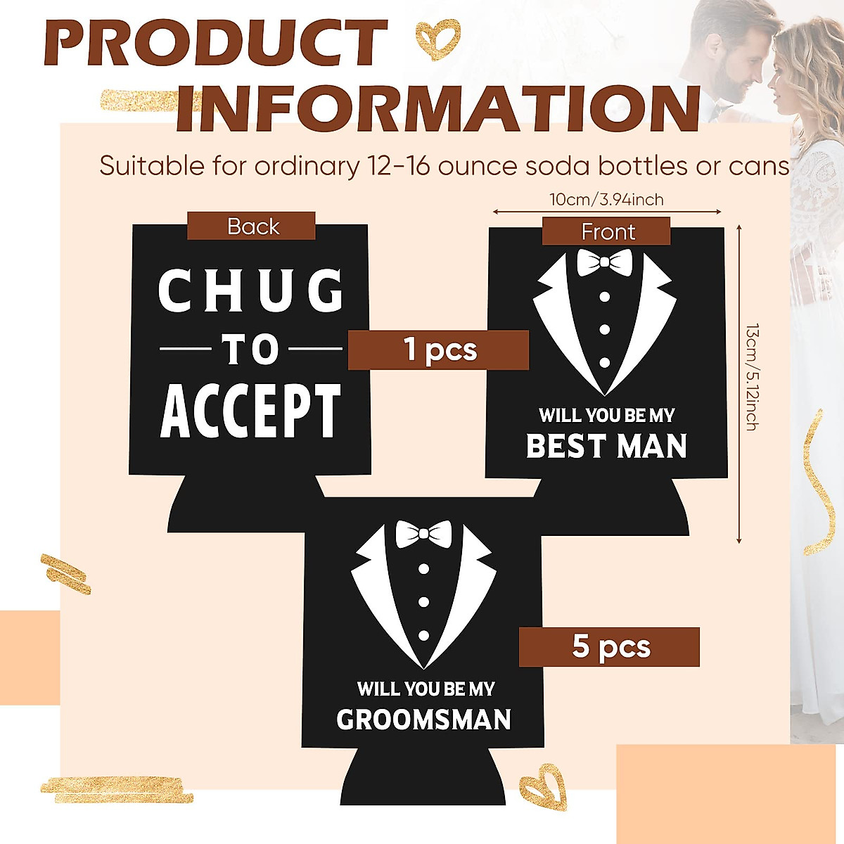 Sacubee 6 Pack Groomsmen Best Man Proposal Can Coolers Bachelor Gifts Groomsmen Gifts Funny Novelty Neoprene Hugger Can Sleeve Favors for Bachelor Party for Wedding Party Beer Holder