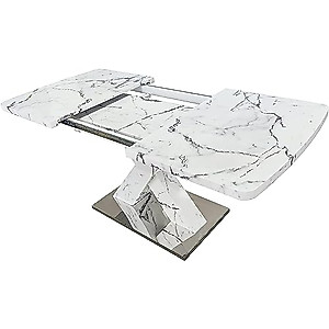 Goderfuu Extendable Marble Dining Table Set for 6 - Modern Dining Table with White X-Shaped Base and Faux Marble Top, 63 inch Rectangular Dining Table, Kitchen Table Dinner Table Dining Room Table