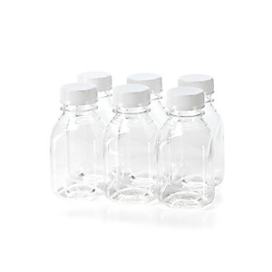(6) 8 oz. Clear Food Grade Plastic Juice Bottles with Tamper Evident Caps 6/pack (8 oz., White Lids)