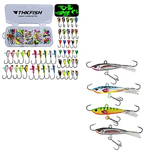 THKFISH Ice Fishing Jigs Kit Ice Fishing Lures Ice Fishing Gear A-50PCS+ Vertical Jigs Kit 4PCS-10g