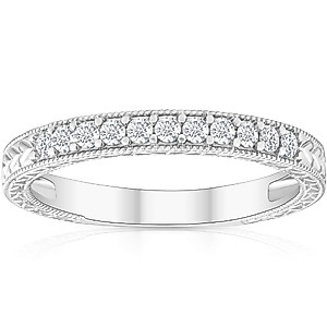 P3 POMPEII3 1/4ct Diamond Wedding Ring Hand Engraved Vintage - Size 4.5