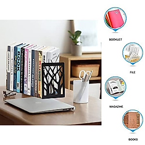 Book Ends Metal Bookends for Shelves, Decorative Bookends for Office School Home, Black Heavy Duty Bookends Abstract Art Design Bookshelf, 3 Pairs, 6 Pieces