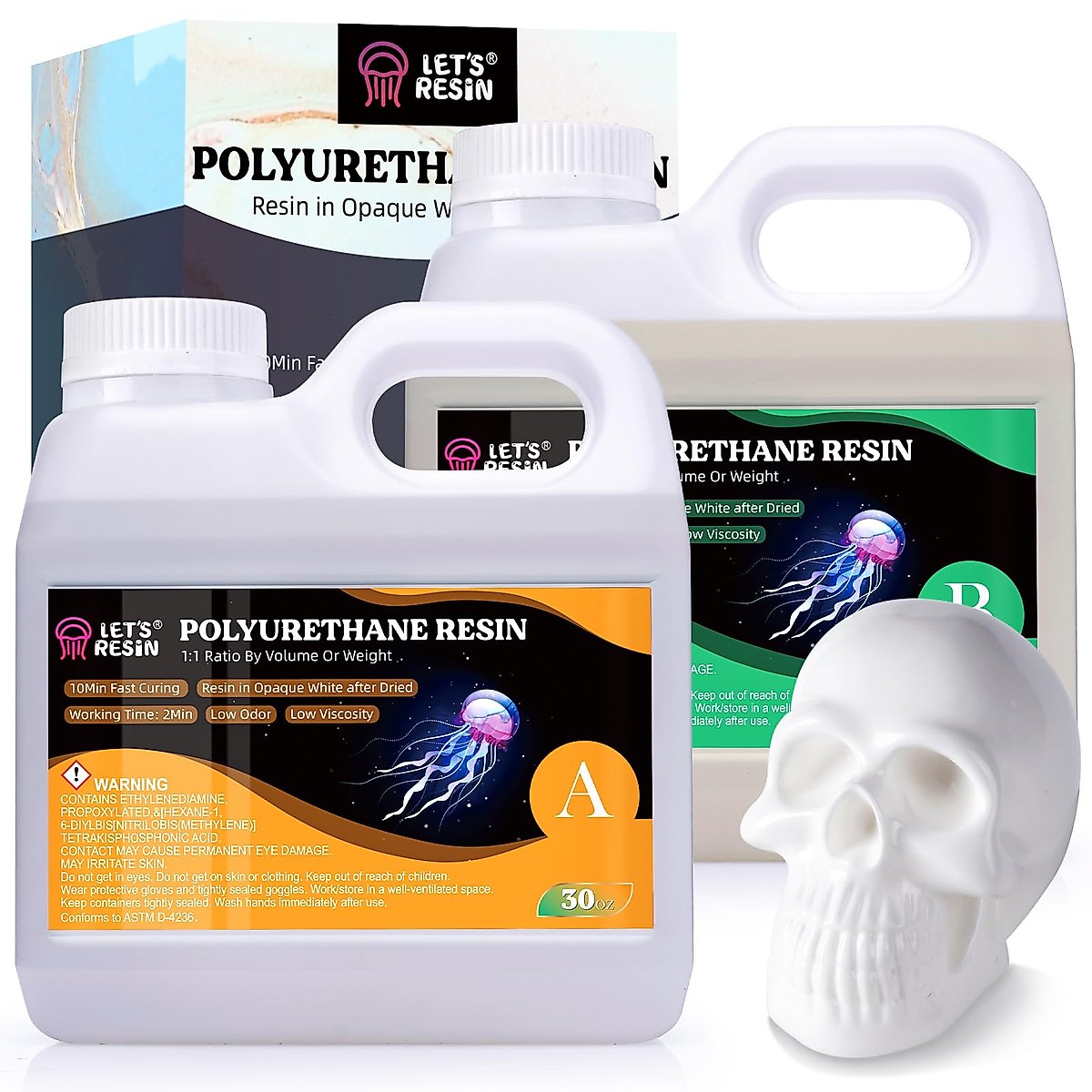 LET'S RESIN Polyurethane Resin, 60oz 2 Part Casting Resin, Fast Cured Resin within 10 Minutes, Ultra Low Viscosity & Low Odor Pourable Liquid Plastic for Casting Models, Prototypes & Other Resin Craft