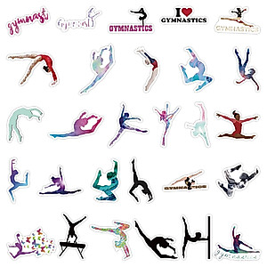 Gymnastics Stickers | 53pcs Vinyl Waterproof Gymnastics Stickers for Scrapbooking, Water Bottles, Girls Room Décor, Walls, Dance Silhouette Tumbling Decal Gifts for Girls and Teenagers
