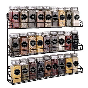 SWOMMOLY 2 Pack Wall Mount Spice Racks, 3-Tier Storage Shelf Organizer, Black, Large