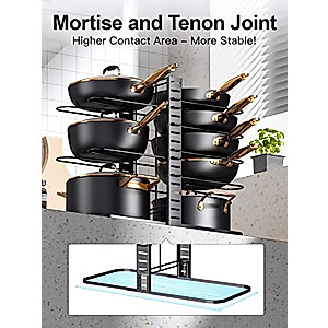 MUDEELA 8-Tier Adjustable Heavy Duty Pan Organizer Rack for Cabinet and Pots and Pans Organizer Rack for Cabinet Bundle