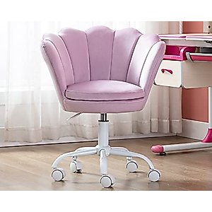 CIMOTA Cute Kids Desk Chair,Velvet Bedroom Chair Adjustable Child Computer Chair Swivel Shell Vanity Chairs for Girls Bedroom/Study Room, Light Purple