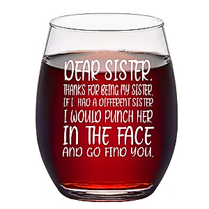 Funny Sister Wine Glass Gift 15Oz, Thanks for Being My Sister Stemless Wine Glass, Unique Thank You Gift for Sisters, Stepsisters, Sister in Law, Soul Sister, Christmas Gift, Birthday Gifts for Sister