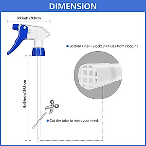 6 Pack Universal Spray Bottle Replacement Nozzle, Mist & Stream Trigger Sprayer for 16oz 24oz 32oz Bottles, Heavy Duty Mister Head Part w/ 10.2 Inch Tube for Cleaning Solutions, Car Detailing