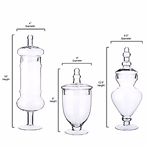 Diamond Star Set of 3 Clear Glass Apothecary Jars, Decorative Weddings Candy Buffet Display Elegant Storage Jar (H: 9", 12.5", 14")