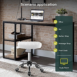 BFTOU White Minimalist Square Swivel Stool with Wheel for Work SPA Shop Massage Height-Adjustable and Cost-Effective Rolling Stool Chair