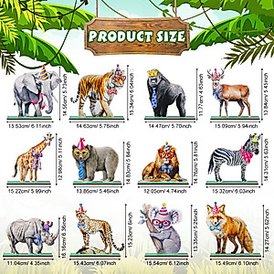 Blosssound 12 Pcs Jungle Safari Table Decoration Wooden Wild One Table Signs Jungle Animal Centerpiece Safari Party Block Sign for Kids Safari Theme Party Baby Shower Birthday Party Supplies Decor