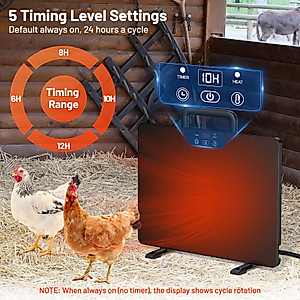 Kesfitt Chicken Coop Heater,Radiant Heat Panel with Handle,5 Timing Setting and 3 Temperature Levels,100/200 Watts Energy Efficient Safer Than Brooder Lamp,3 Installation Style