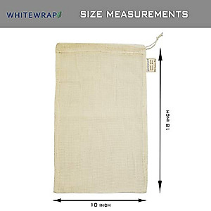 WHITEWRAP Reusable Mesh Bags with Drawstrings | 10”x18” Large |6-Pack |Eco Friendly Bags, Food Storage, Natural Cotton, Biodegradable Fabric Bags, Snack Bags, Cloth Bags, Gift Bag for Halloween
