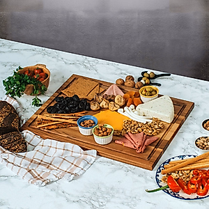 TeakCraft Large Walnut Cutting Board with Juice Grove, Chopping Board for Meat, Knife Friendly, Reversible, The Petra (20x15x1inch)