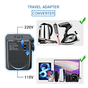 KELEILVTU 2000W Adapter 880W Voltage Converter, Down Voltage 220 V to 110 V for Curling Iron Cell Phone Laptop, US to UK Europe AUS Over 200 Countries Power Converter（Gray）