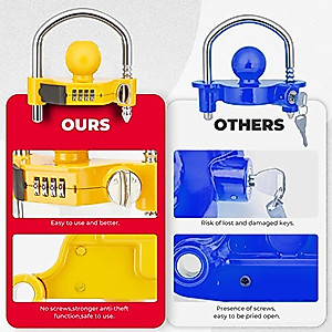 KEMIMOTO Upgrade Code Trailer Hitch Lock Anti Theft Universal Coupler Ball Tow Adjustable Storage Security Heavy-Duty Steel with Combination Design for 1-7/8 Inch, 2 Inch, 2-5/16 Inch Couplers Yellow